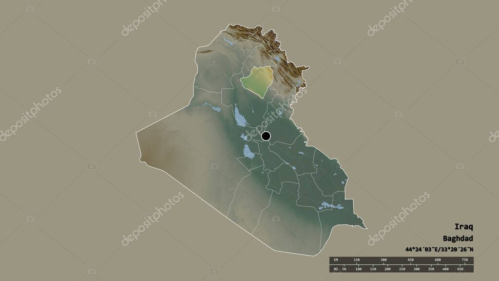 Forma desnaturalizada de Irak con su capital, división regional ...