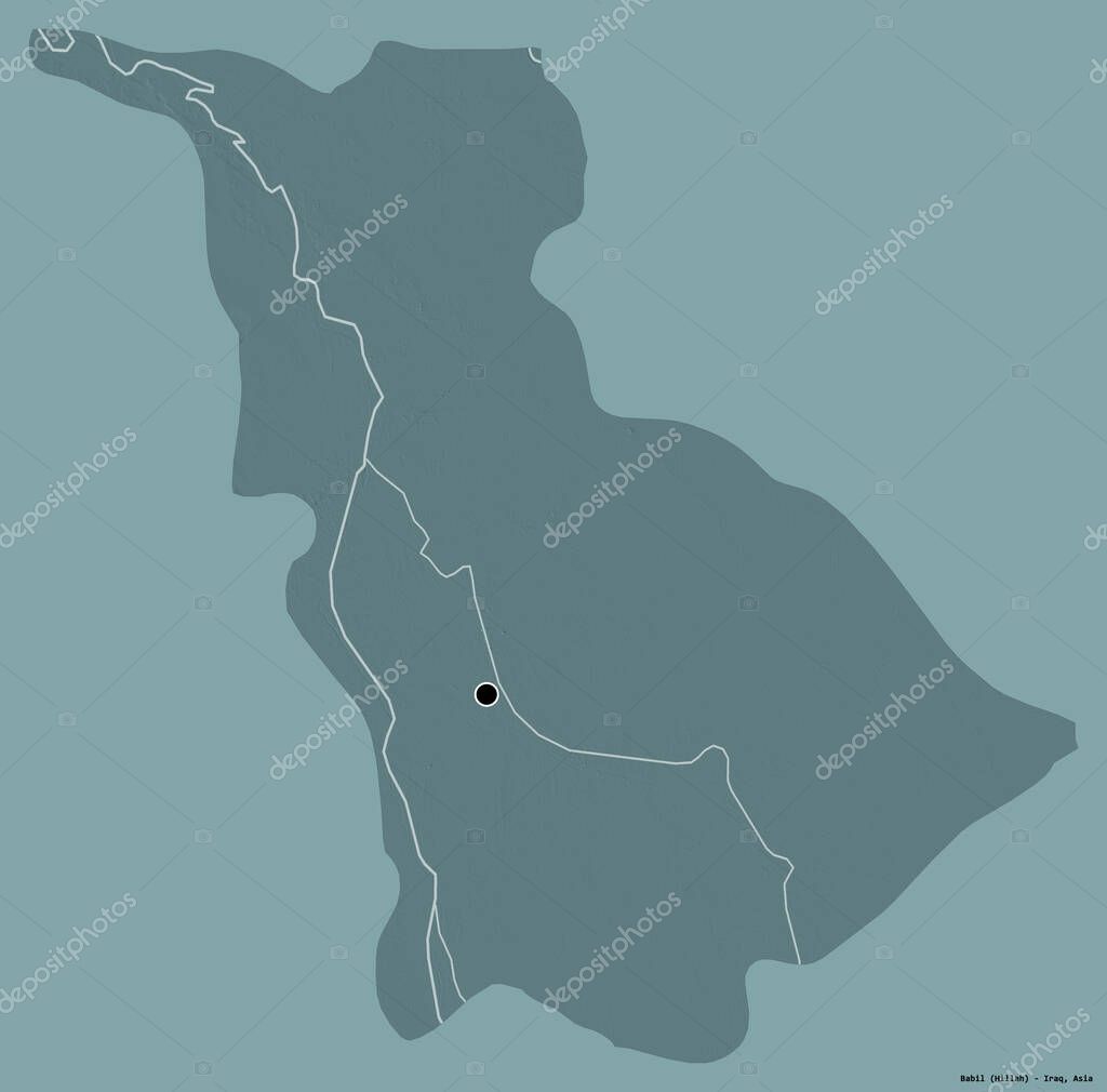 Forma de Babil, provincia de Irak, con su capital aislada sobre un ...