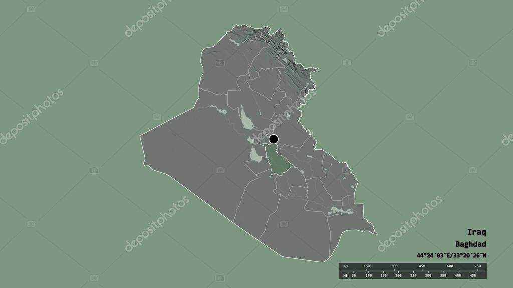 Forma desnaturalizada de Irak con su capital, división regional ...