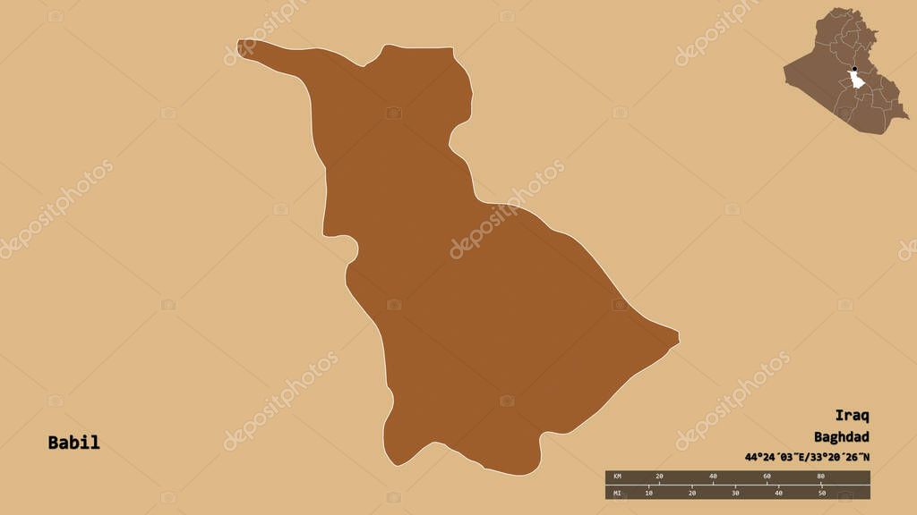 Forma de Babil, provincia de Irak, con su capital aislada sobre un ...