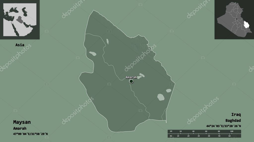 Forma de Maysan, provincia de Irak, y su capital. Escala de distancia ...