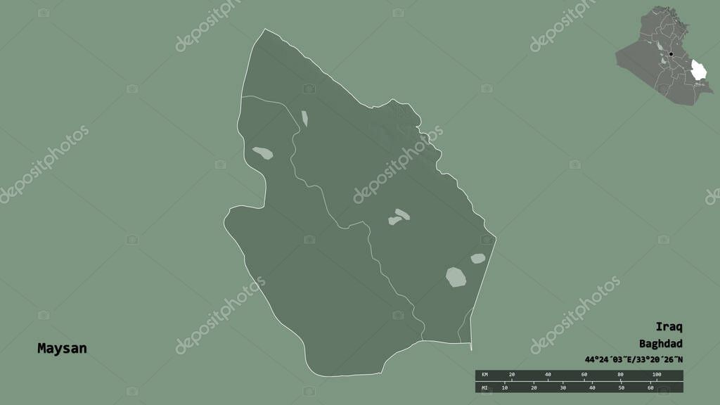 Forma de Maysan, provincia de Irak, con su capital aislada sobre un ...