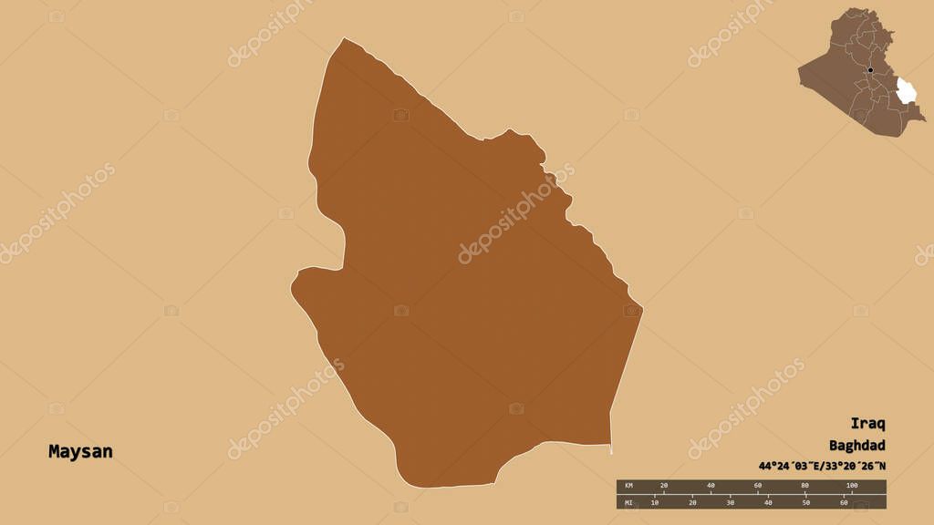 Forma de Maysan, provincia de Irak, con su capital aislada sobre un ...
