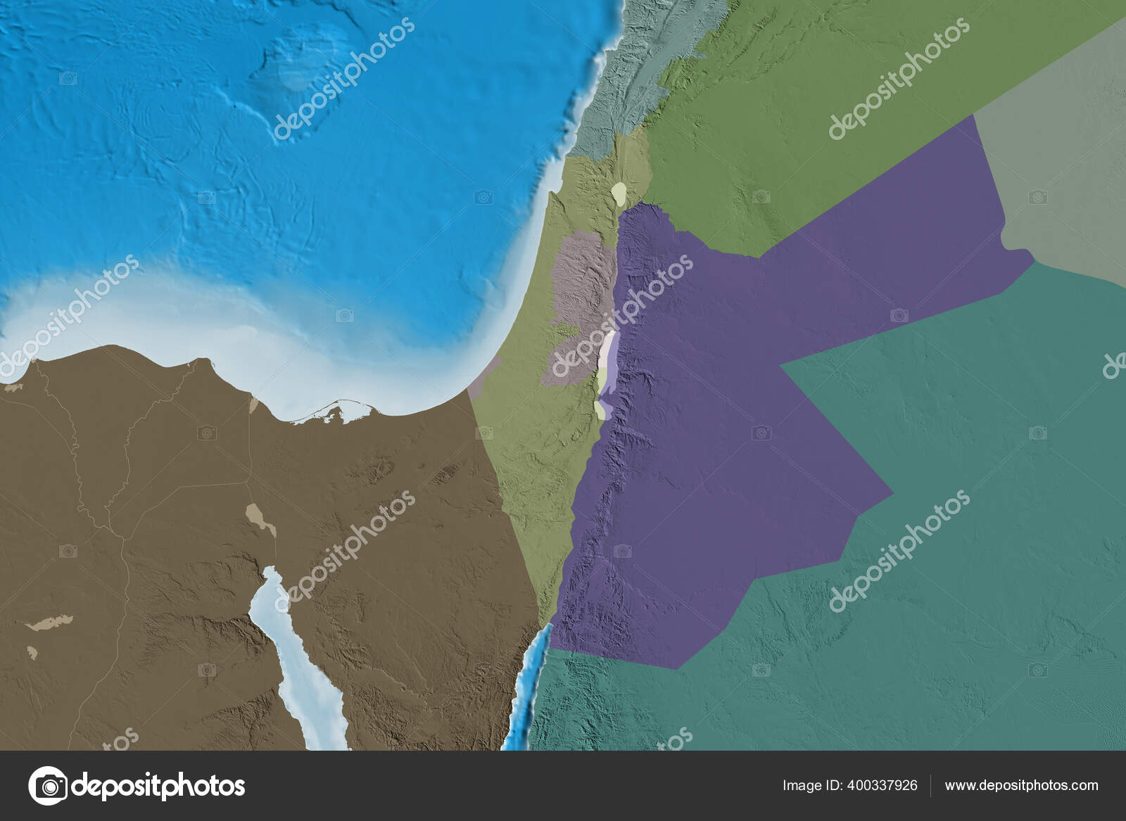 Extended Area Israel Colored Elevation Map Rendering Stock Illustration ...