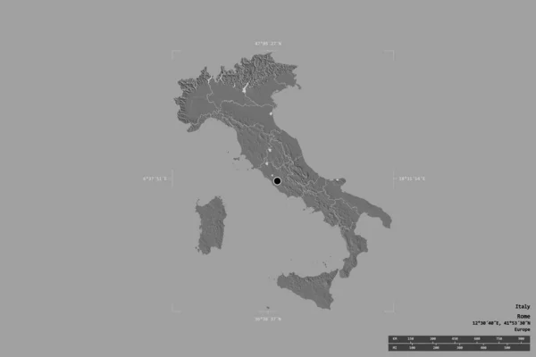 Area of Italy isolated on a solid background in a georeferenced ...