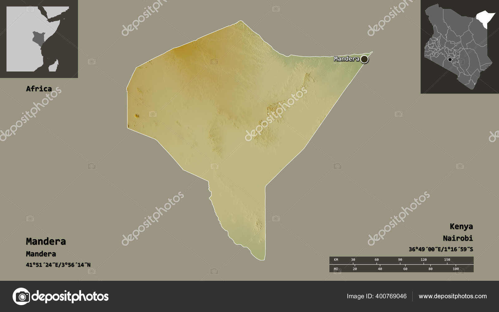 Shape Mandera County Kenya Its Capital Distance Scale Previews Labels ...