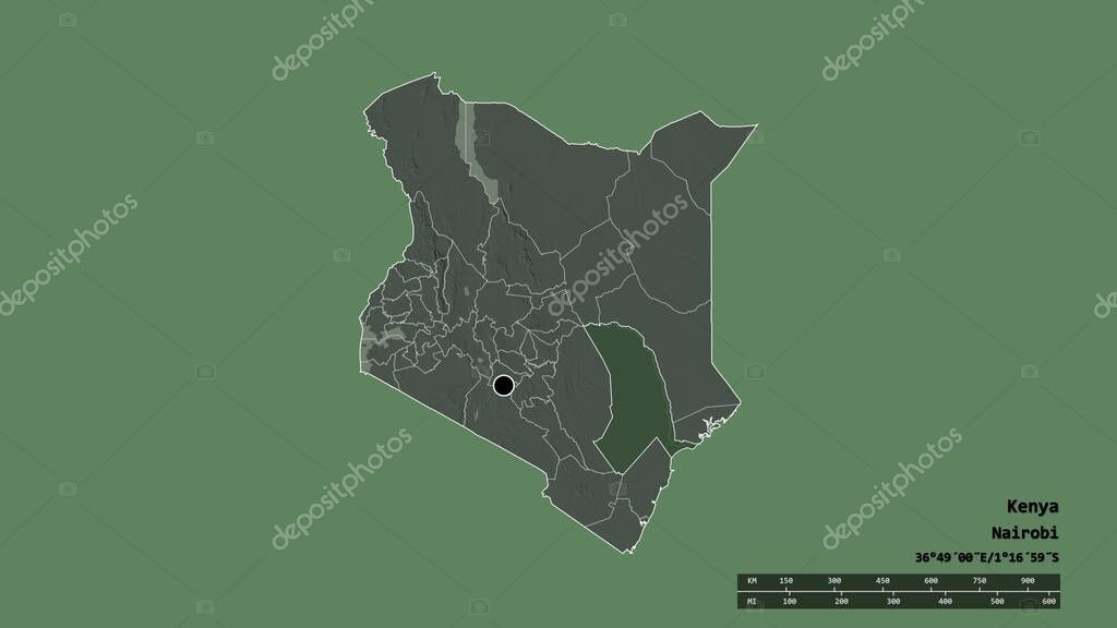 Forma desnaturalizada de Kenia con su capital, división regional ...