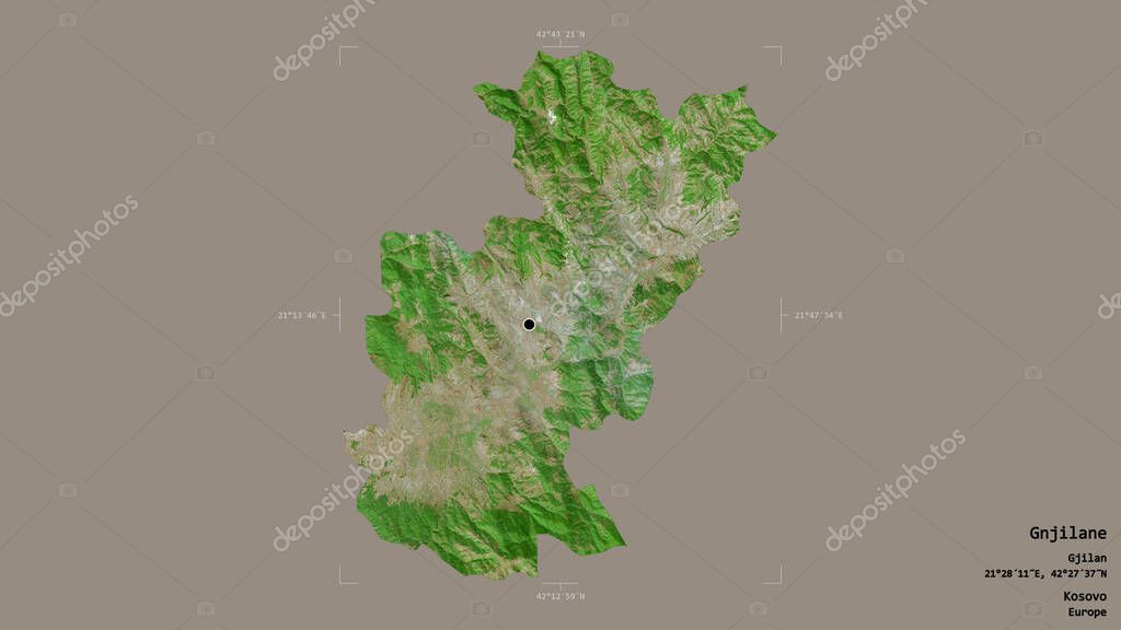 Zona de Gnjilane, distrito de Kosovo, aislada sobre un fondo sólido en ...