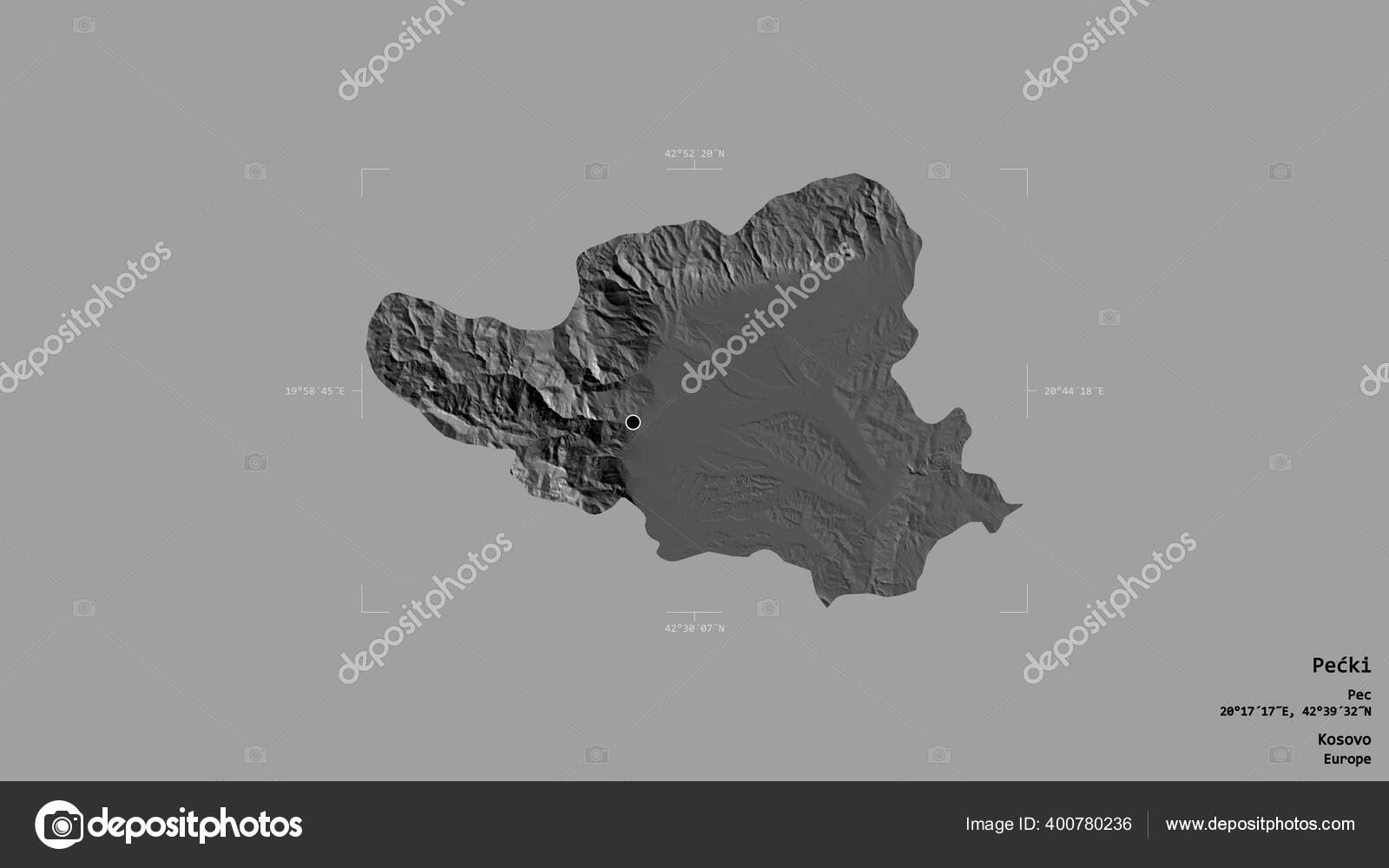Zona Pecki Distrito Kosovo Aislada Sobre Fondo Sólido Una Caja — Foto ...