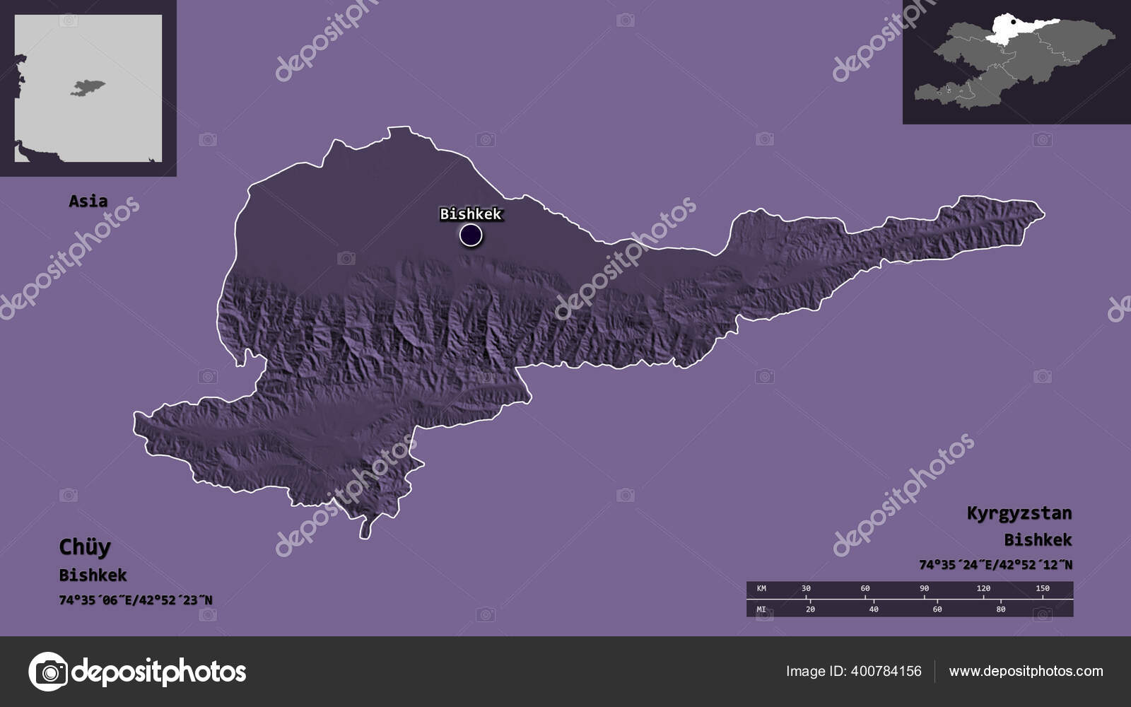Shape Chuy Province Kyrgyzstan Its Capital Distance Scale Previews ...