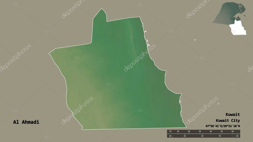 Forma de Al Ahmadi, provincia de Kuwait, con su capital aislada sobre ...