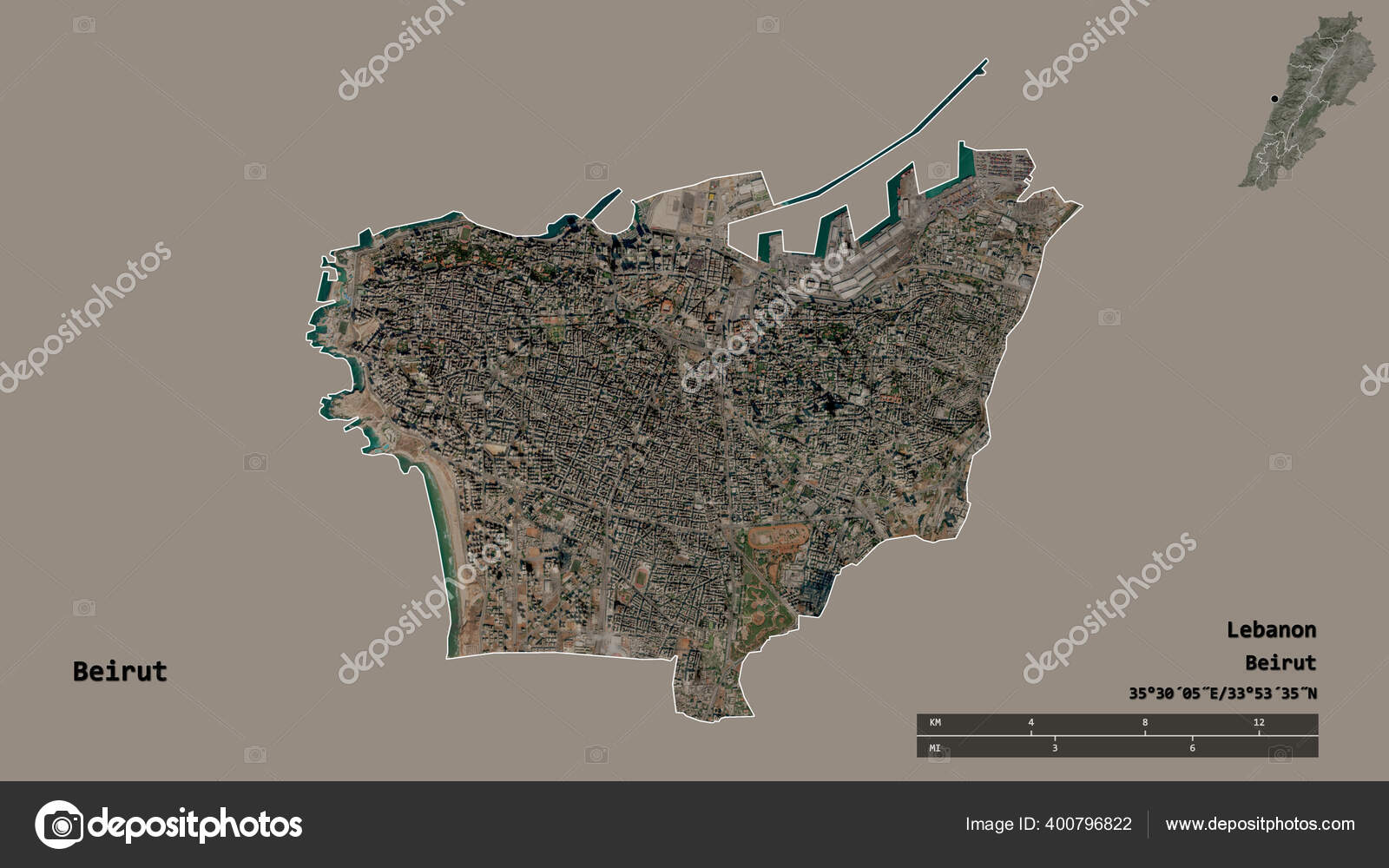 Shape Beirut Governorate Lebanon Its Capital Isolated Solid Background ...
