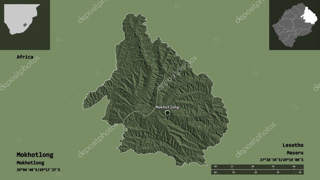 Forma de Mokhotlong, distrito de Lesotho, y su capital. Escala de ...