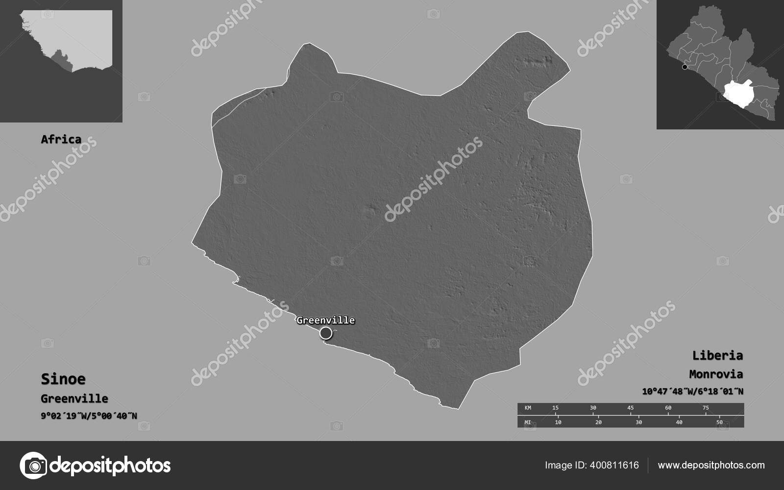 Shape Sinoe County Liberia Its Capital Distance Scale Previews Labels ...