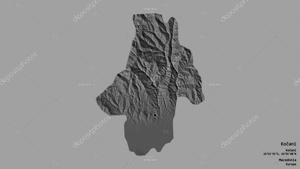 Zona de Kocani, municipio de Macedonia, aislada sobre un fondo sólido ...