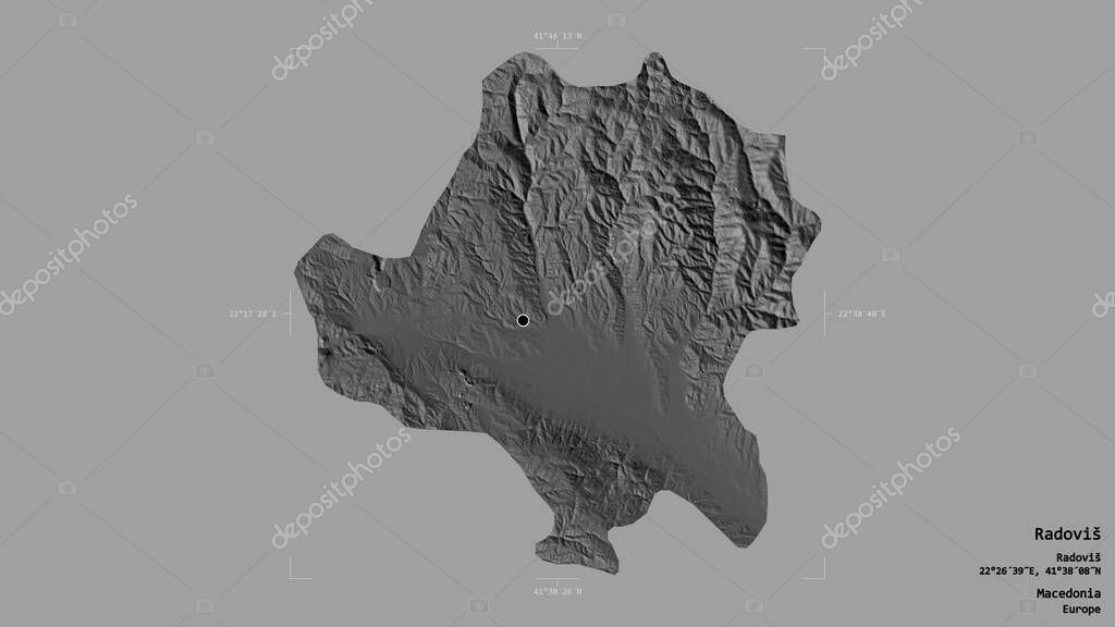 Zona de Radovis, municipio de Macedonia, aislada sobre un fondo sólido ...