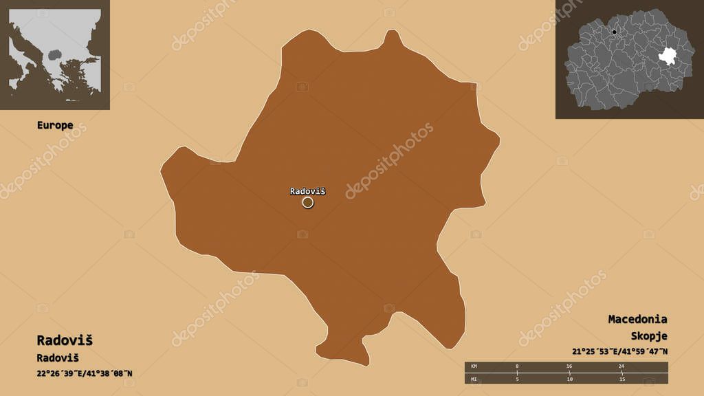 Forma de Radovis, municipio de Macedonia, y su capital. Escala de ...
