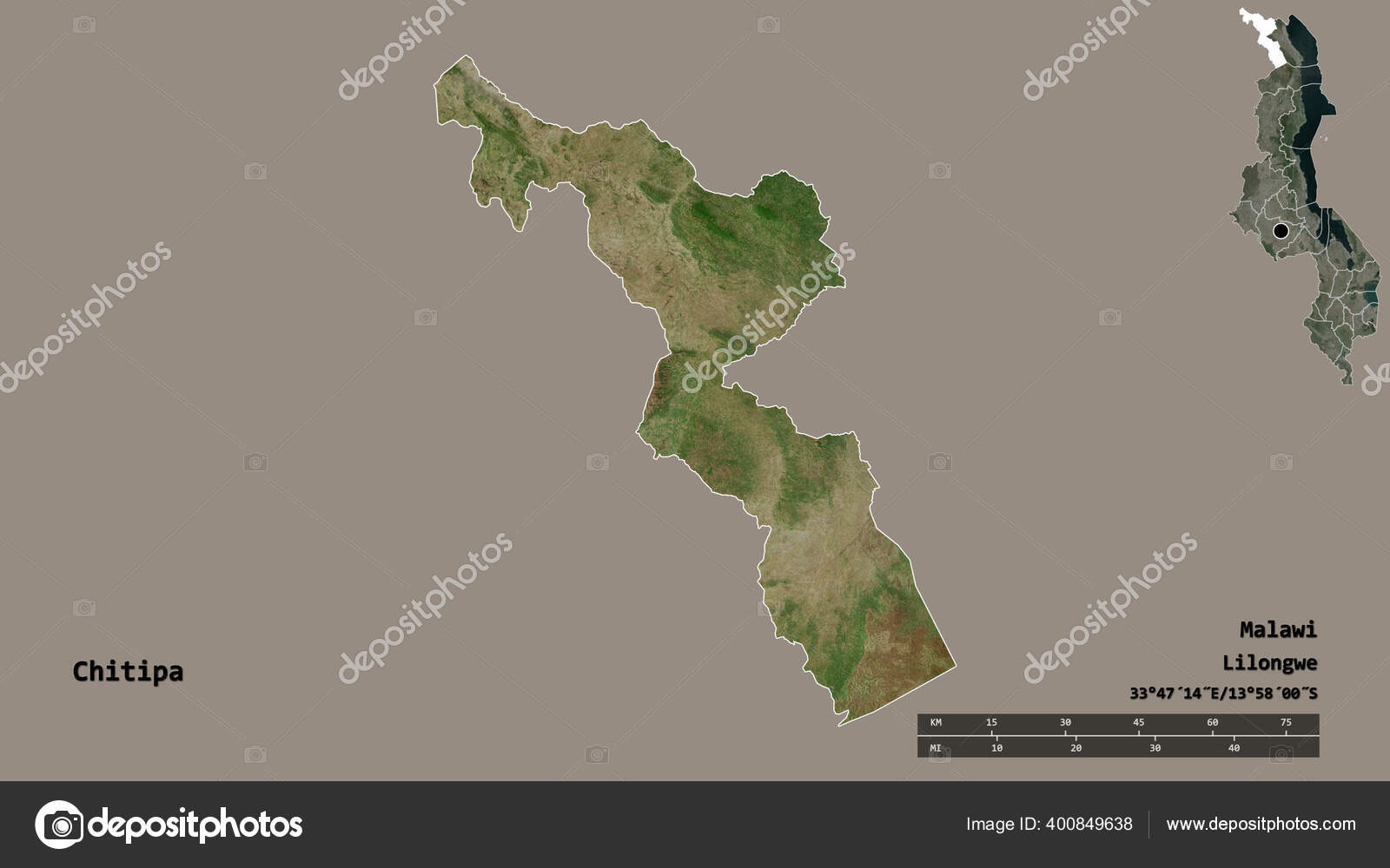 Shape Chitipa District Malawi Its Capital Isolated Solid Background ...