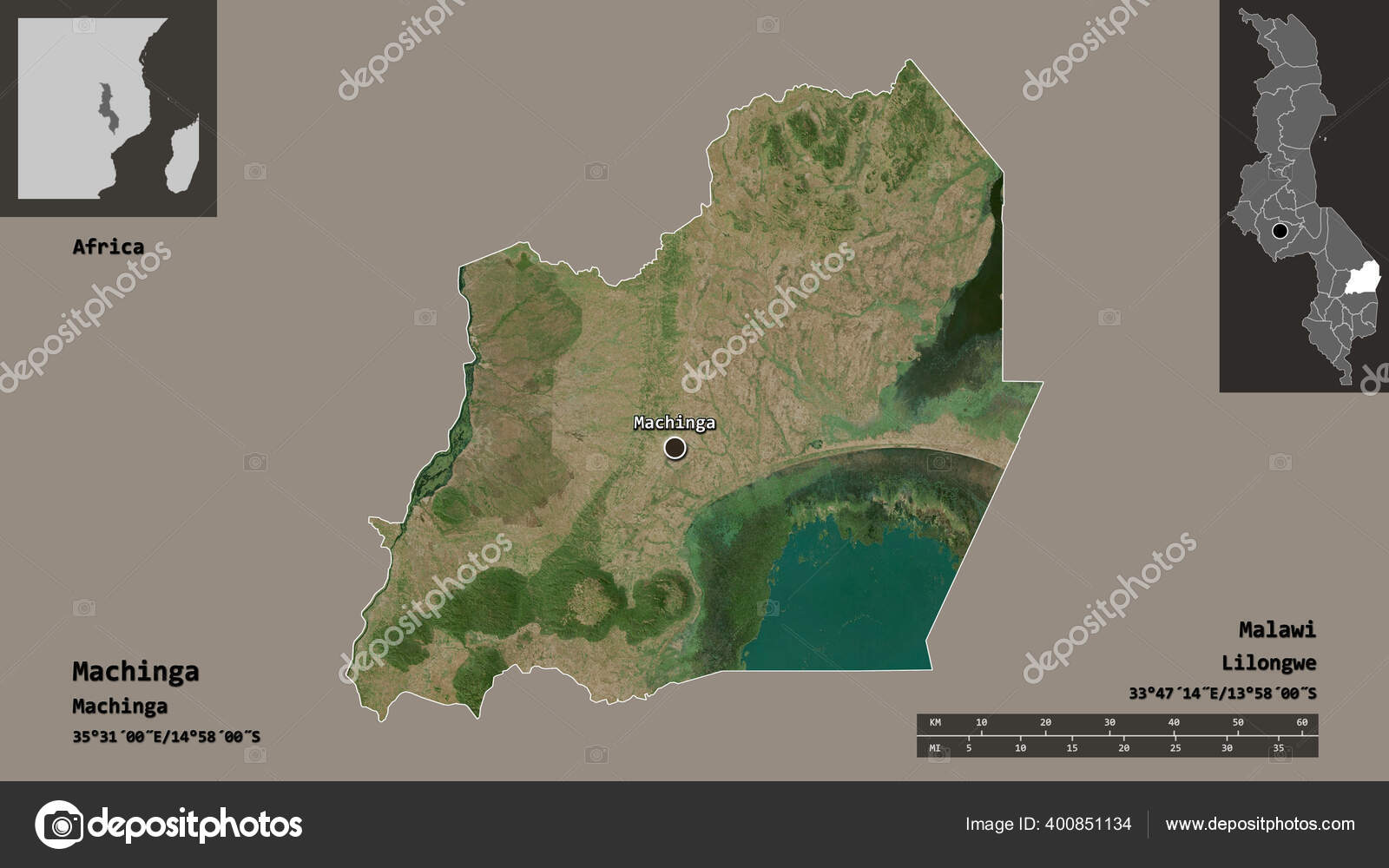 Shape Machinga District Malawi Its Capital Distance Scale Previews ...
