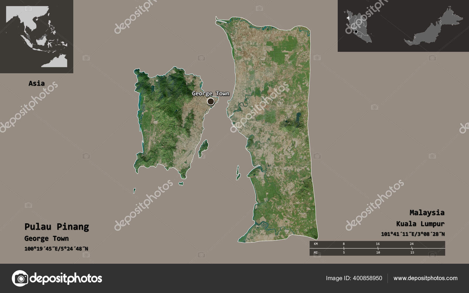 Shape Pulau Pinang State Malaysia Its Capital Distance Scale Previews ...