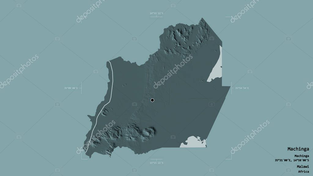Área de Machinga, distrito de Malaui, aislada sobre un fondo sólido en ...