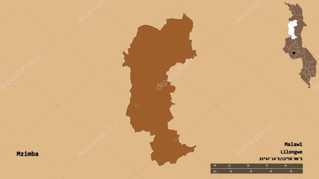 Forma de Mzimba, distrito de Malawi, con su capital aislada sobre un ...