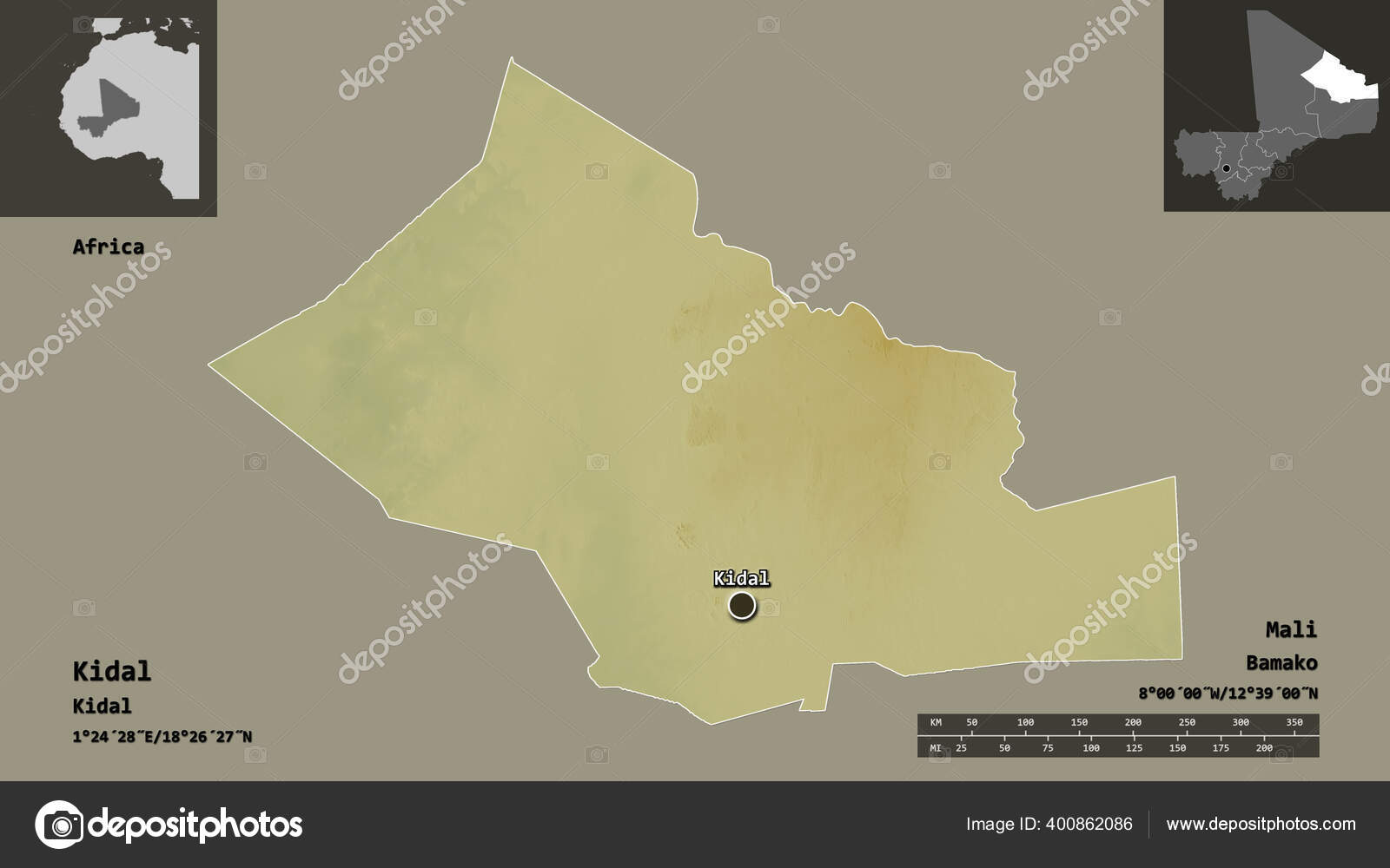 Shape Kidal Region Mali Its Capital Distance Scale Previews Labels ...