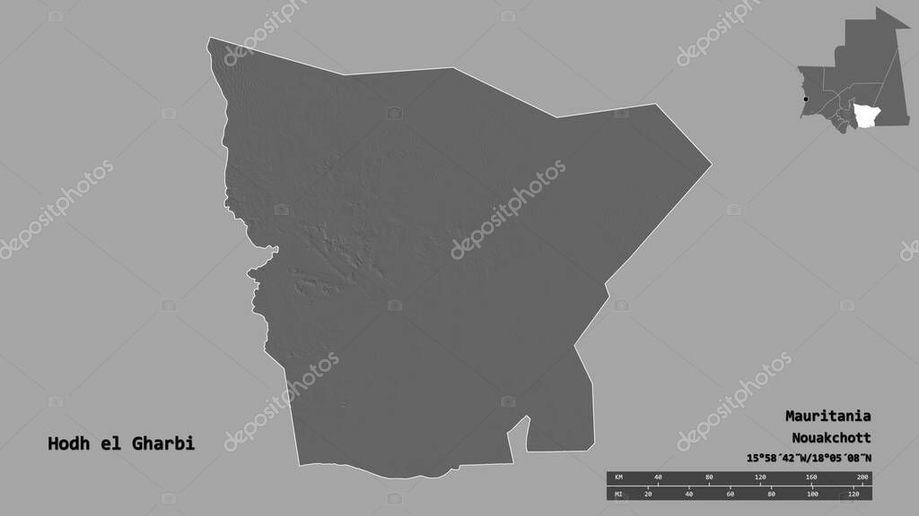 Forma de Hodh el Gharbi, región de Mauritania, con su capital aislada ...