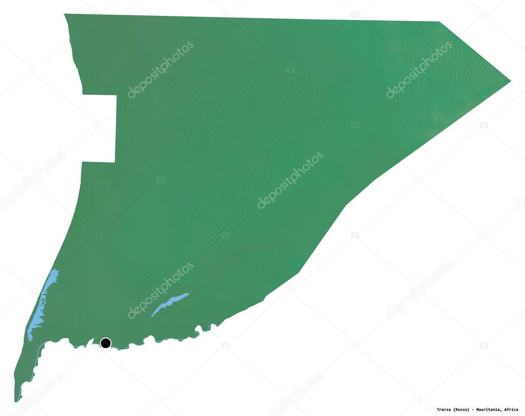 Forma de Trarza, región de Mauritania, con su capital aislada sobre ...