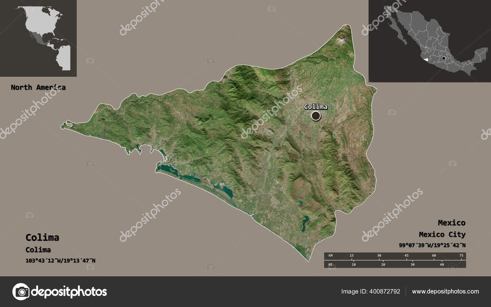 Shape Colima State Mexico Its Capital Distance Scale Previews Labels ...