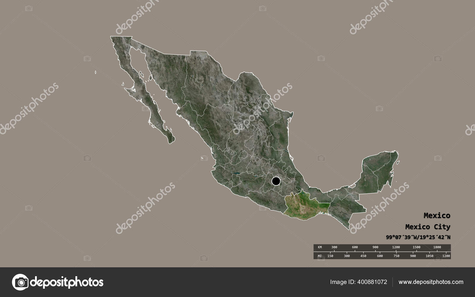 Desaturated Shape Mexico Its Capital Main Regional Division Separated ...
