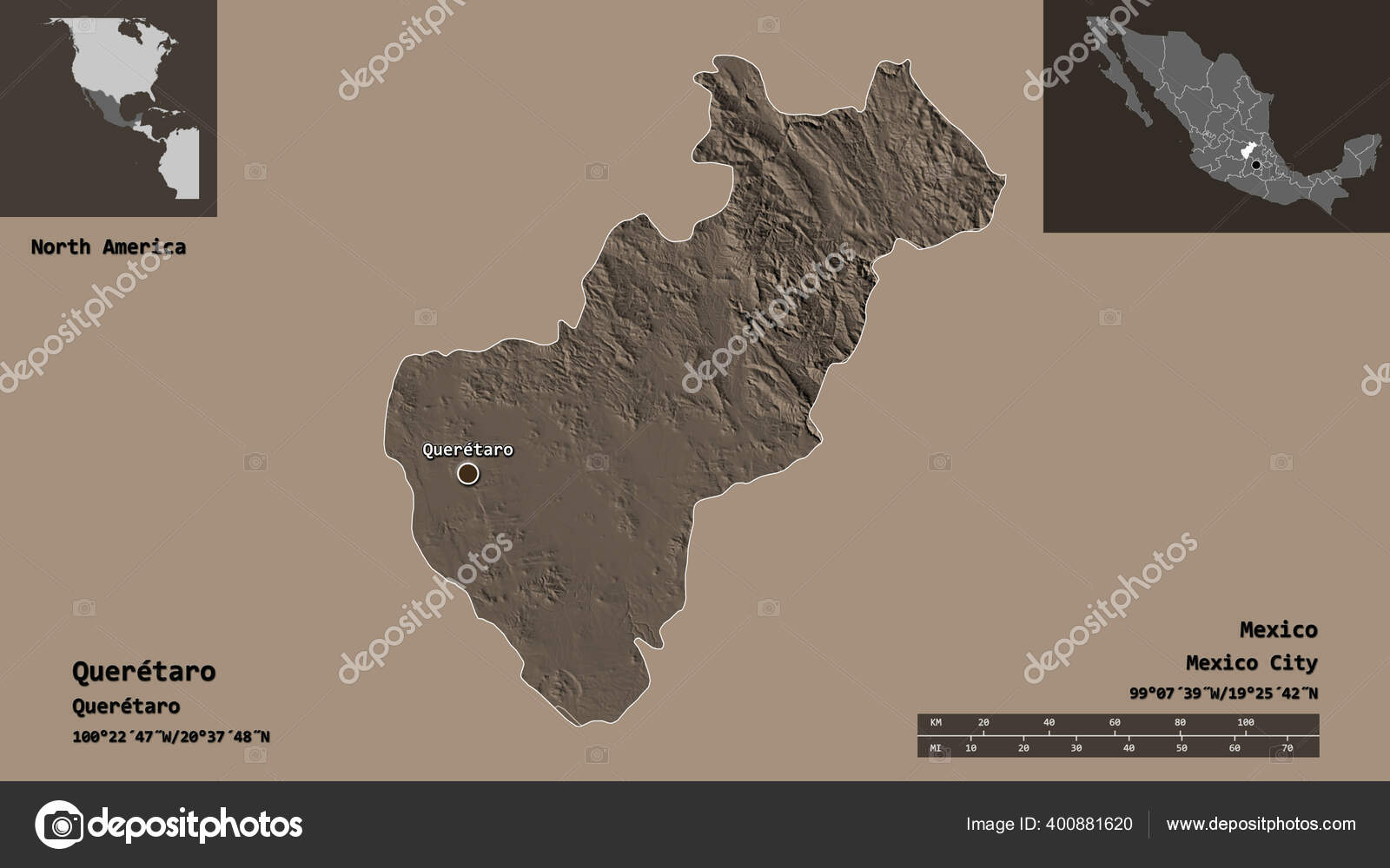 Shape Queretaro State Mexico Its Capital Distance Scale Previews Labels ...