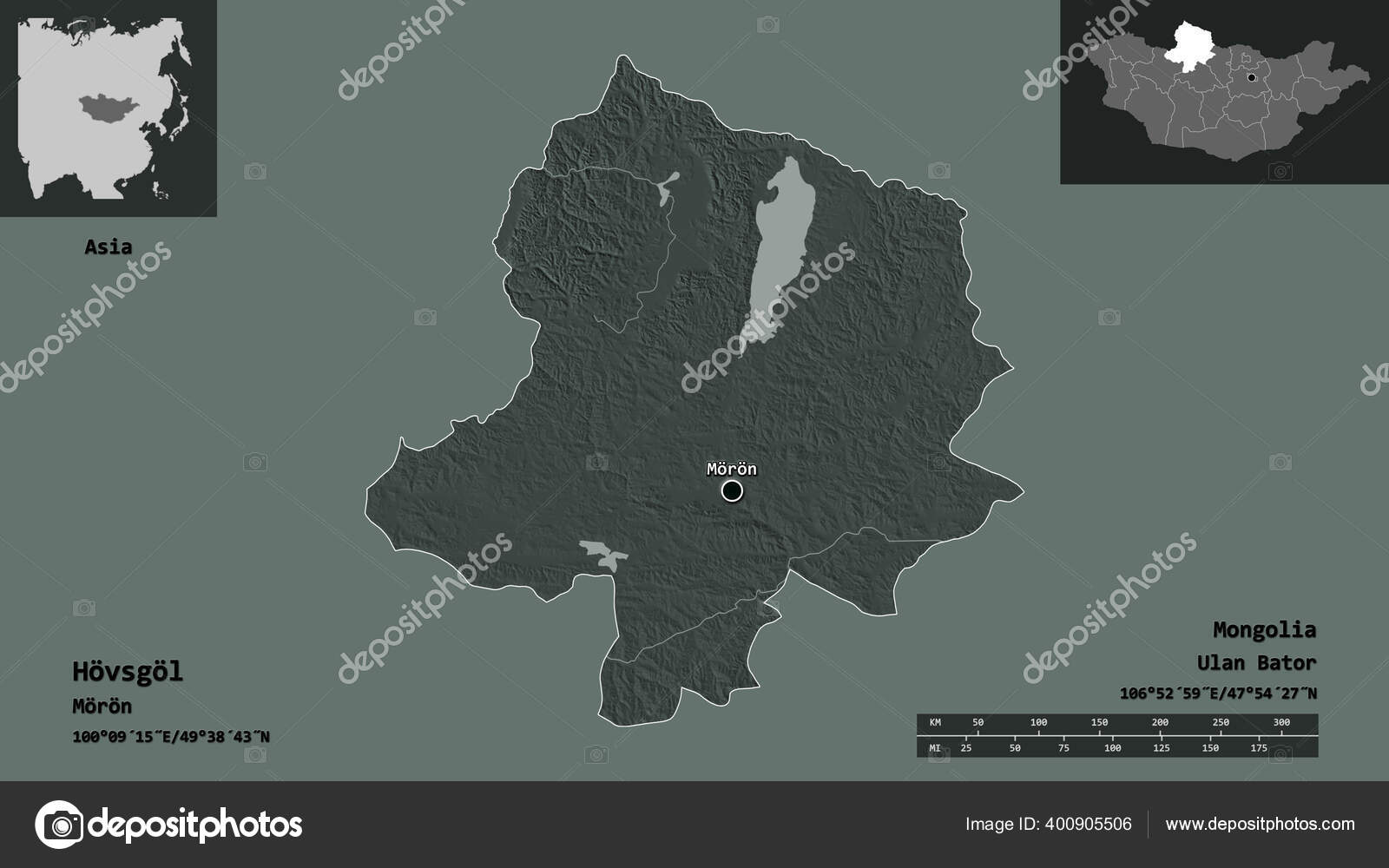 Shape Hovsgol Province Mongolia Its Capital Distance Scale Previews ...