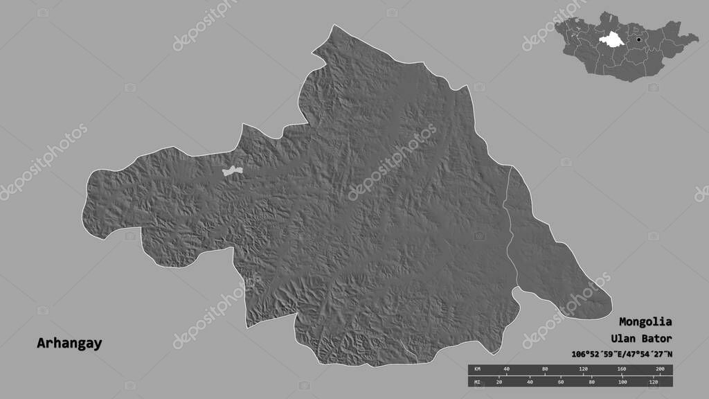 Forma de Arhangay, provincia de Mongolia, con su capital aislada sobre ...
