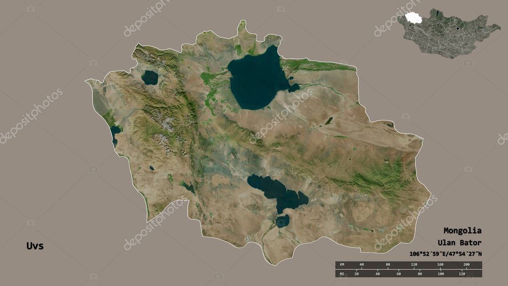 Forma de Uvs, provincia de Mongolia, con su capital aislada sobre un ...