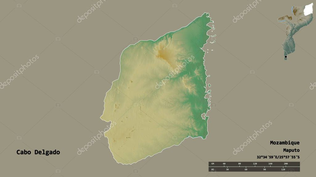 Forma de Cabo Delgado, provincia de Mozambique, con su capital aislada ...