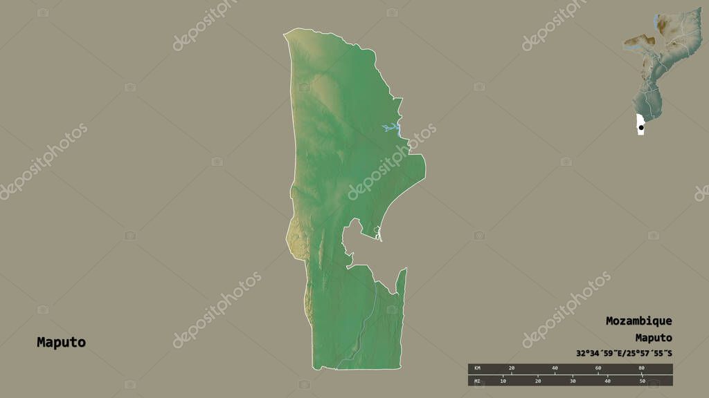 Forma de Maputo, provincia de Mozambique, con su capital aislada sobre ...