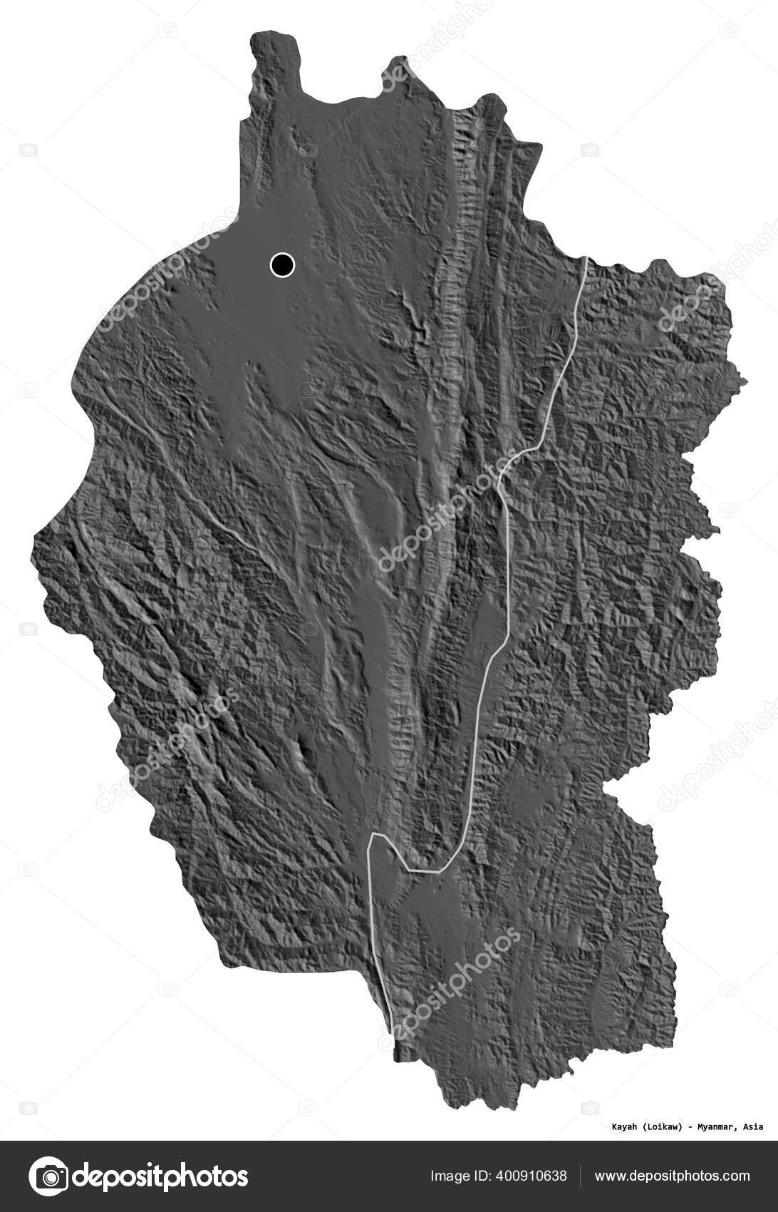 Shape Kayah State Myanmar Its Capital Isolated White Background Bilevel ...