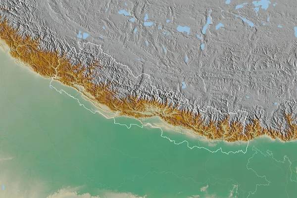 Extended area of Nepal with country outline, international and regional ...
