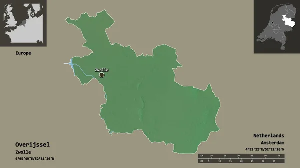 Shape of Overijssel, province of Netherlands, and its capital. Distance ...