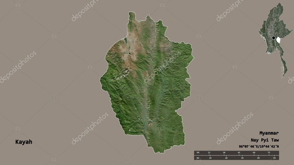 Forma de Kayah, estado de Myanmar, con su capital aislada sobre un ...