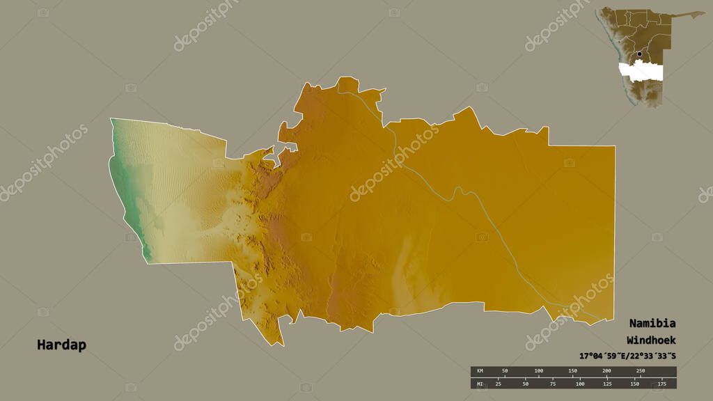 Forma de Hardap, región de Namibia, con su capital aislada sobre un ...