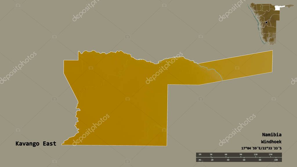 Forma de Kavango Este, región de Namibia, con su capital aislada sobre ...