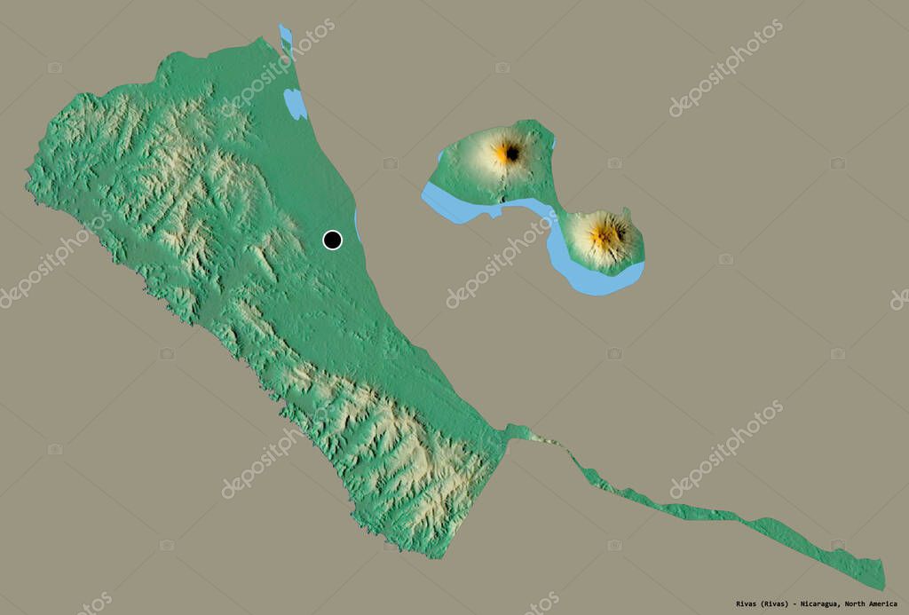 Forma de Rivas, departamento de Nicaragua, con su capital aislado sobre ...
