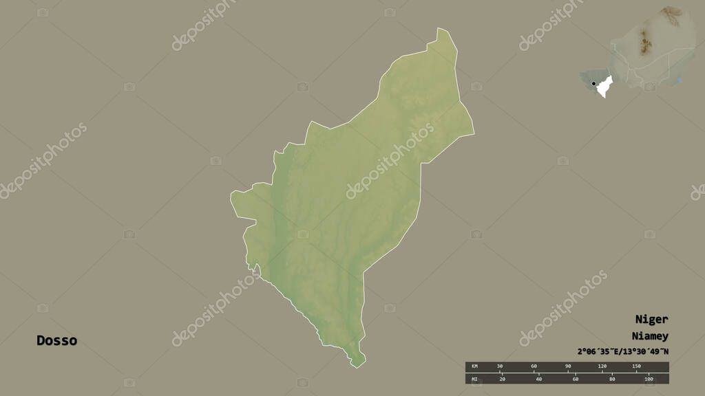 Forma de Dosso, departamento de Níger, con su capital aislado sobre un ...