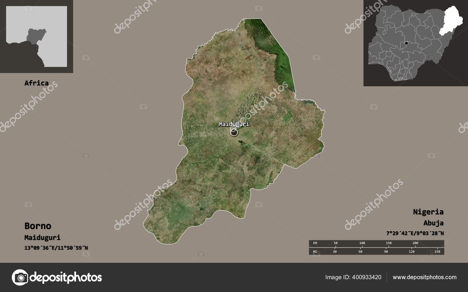 Shape Borno State Nigeria Its Capital Distance Scale Previews Labels ...