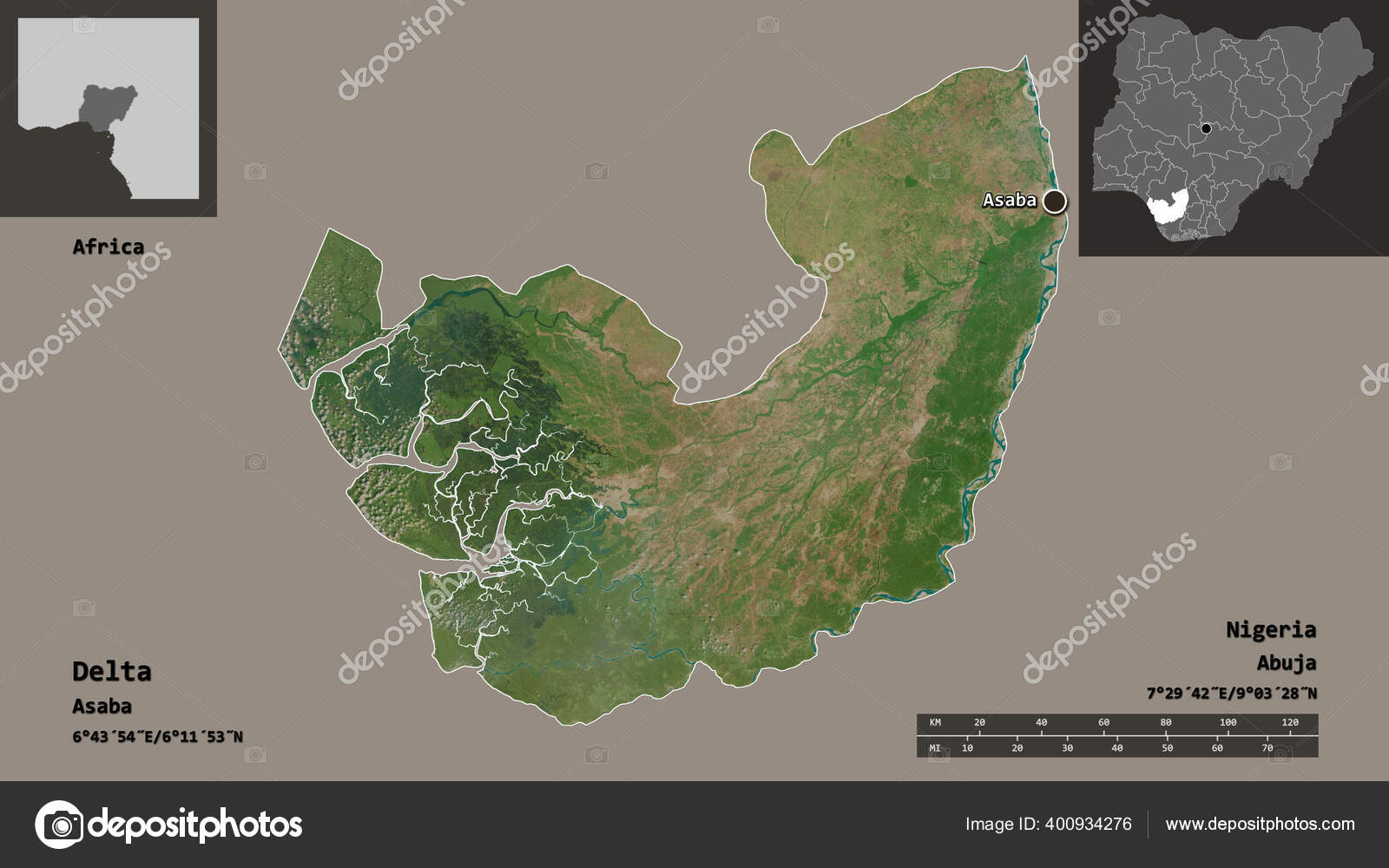 Shape Delta State Nigeria Its Capital Distance Scale Previews Labels ...