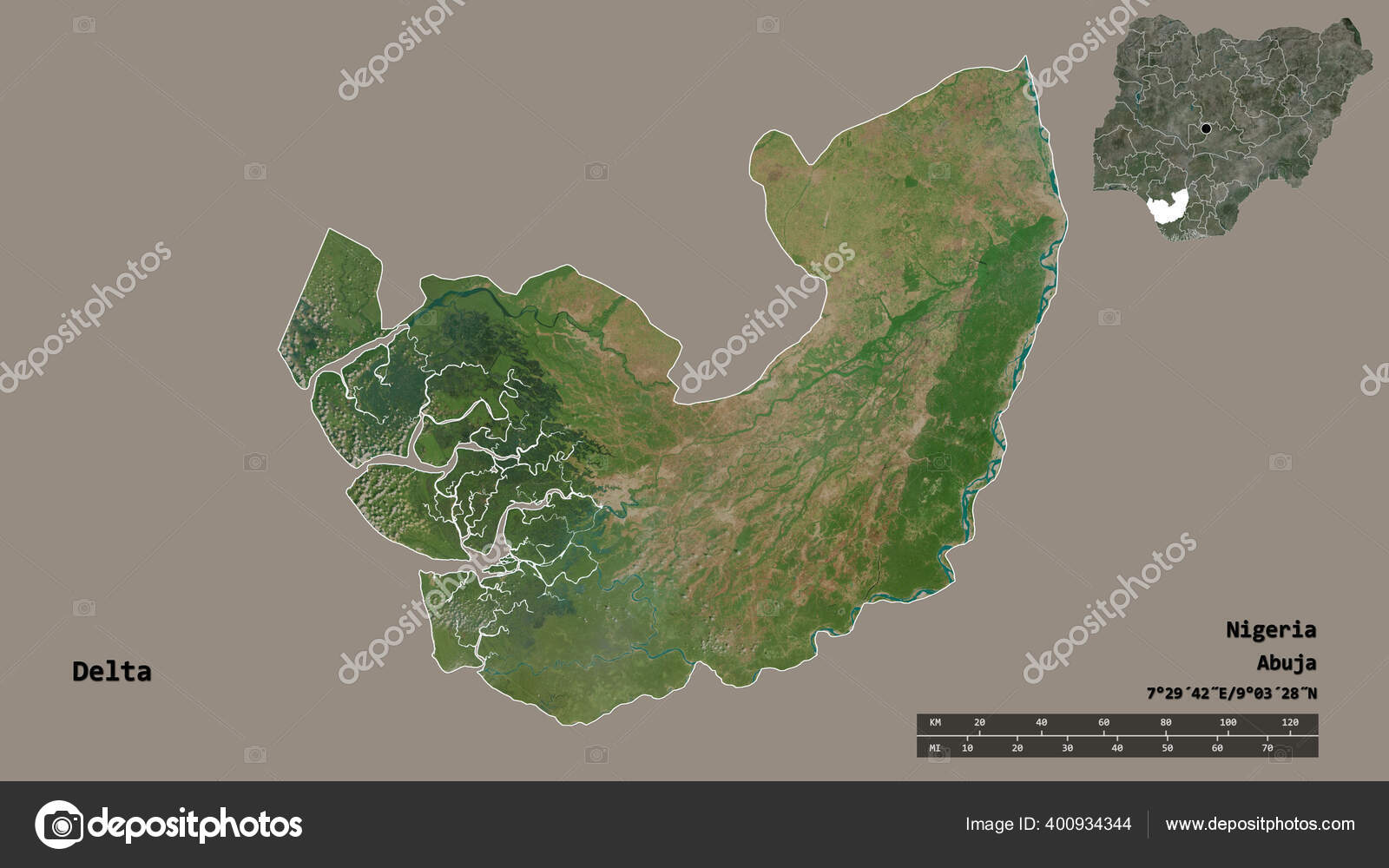 Shape Delta State Nigeria Its Capital Isolated Solid Background ...