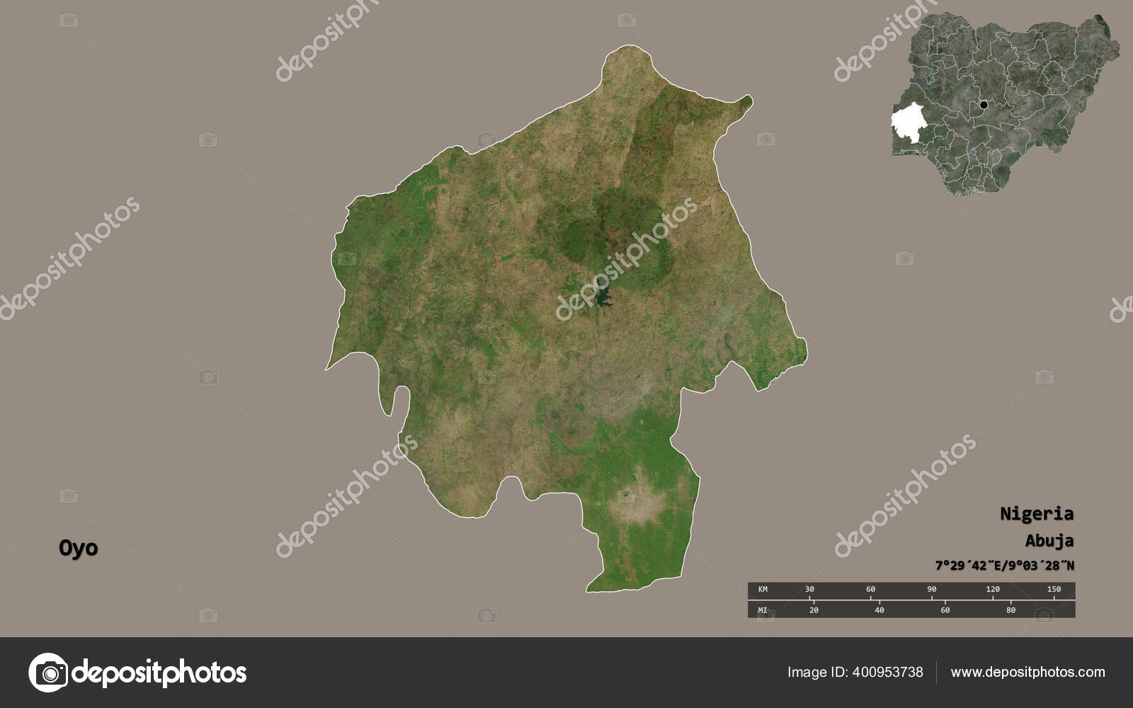 Shape Oyo State Nigeria Its Capital Isolated Solid Background Distance ...