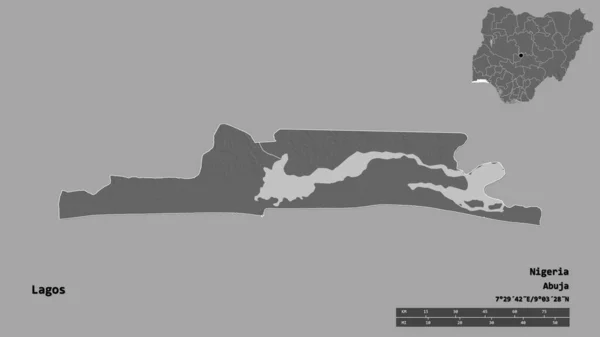 Shape of Lagos, state of Nigeria, with its capital isolated on solid ...